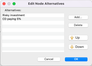 Constructing an influence diagram - adding outcomes and alternatives